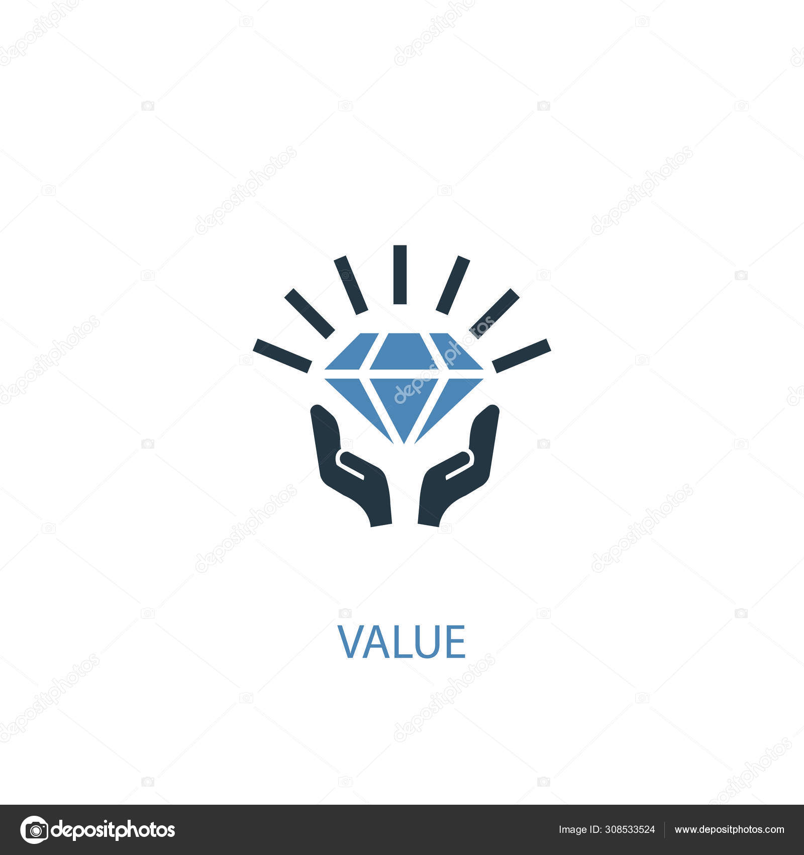 值概念 2 彩色图标。简单的蓝色元素插图。价值概念符号设计。可用于网络和移动 图库矢量图©rashad_ashurov 308533524