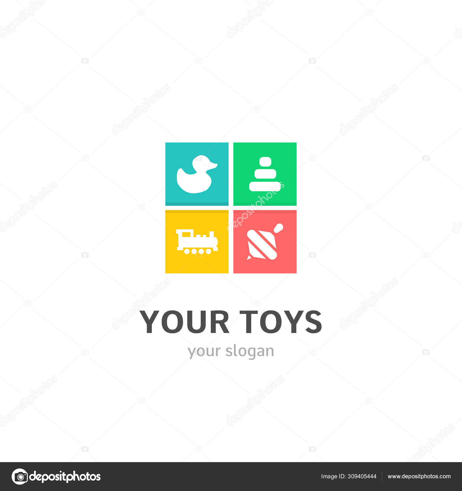 Your toys icons flat style logo Design with bathroom ducky, pyramid ...