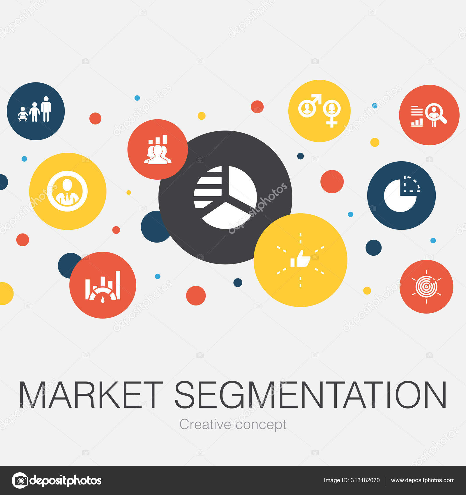 Market segmentation trendy circle template with simple icons. Contains ...