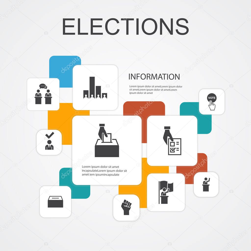 Elecciones Infografía Plantilla De Iconos De 10 Líneas Votación Urnas