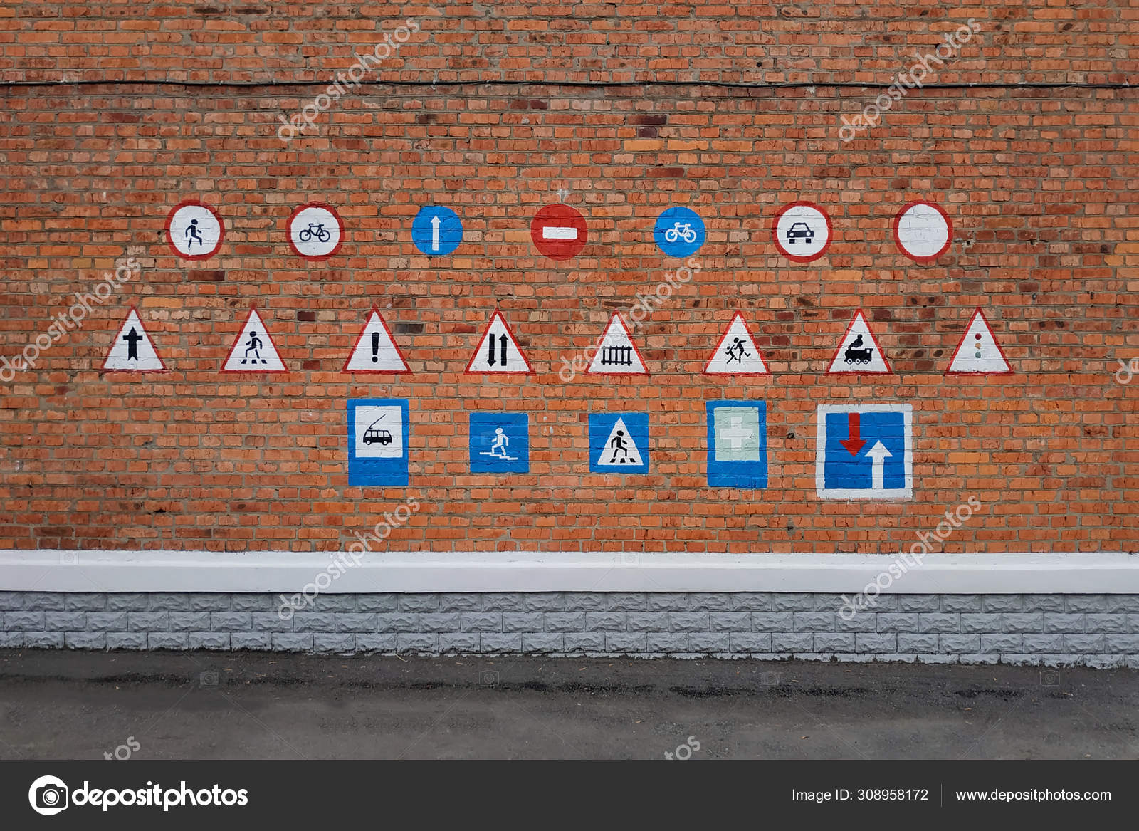 Traffic Signs Brick Wall School Concept Child Safety Education Training ...