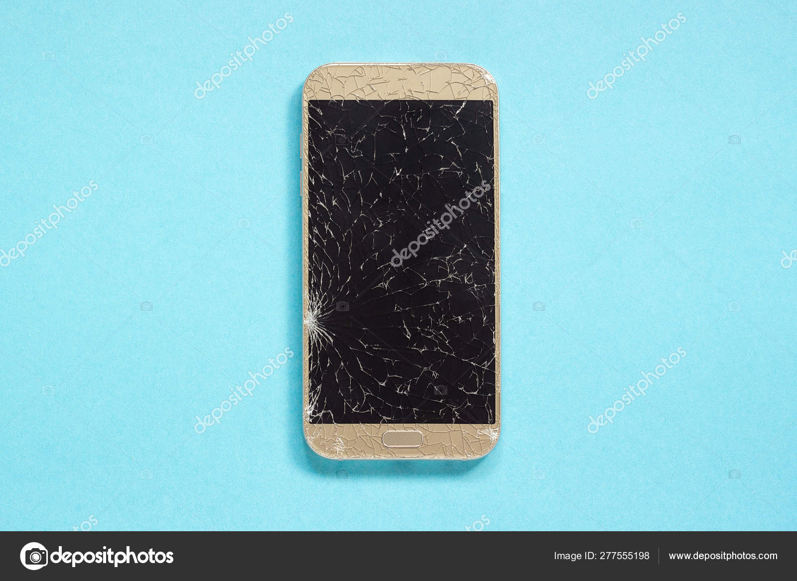 Broken cracks cell mobile phone on blue background Stock Photo by ...