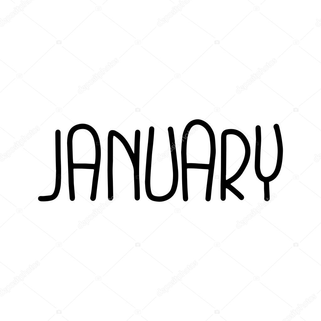 Frase de letras dibujada a mano ENERO. Mes de enero para el calendario ...
