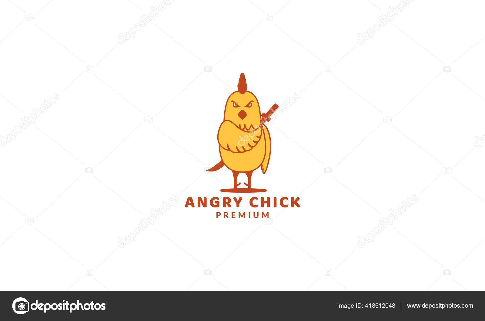 Angry Chicken Hen Rooster Sword Cute Cartoon Logo Vector Illustration ...
