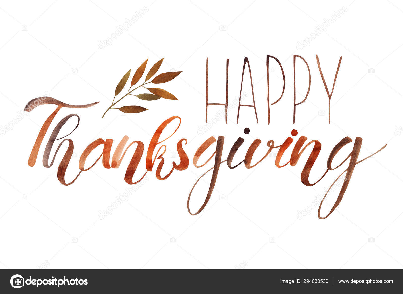 Happy Thanksgiving. Hand written lettering. Phrase isolated white background. Fall calligraphy ...