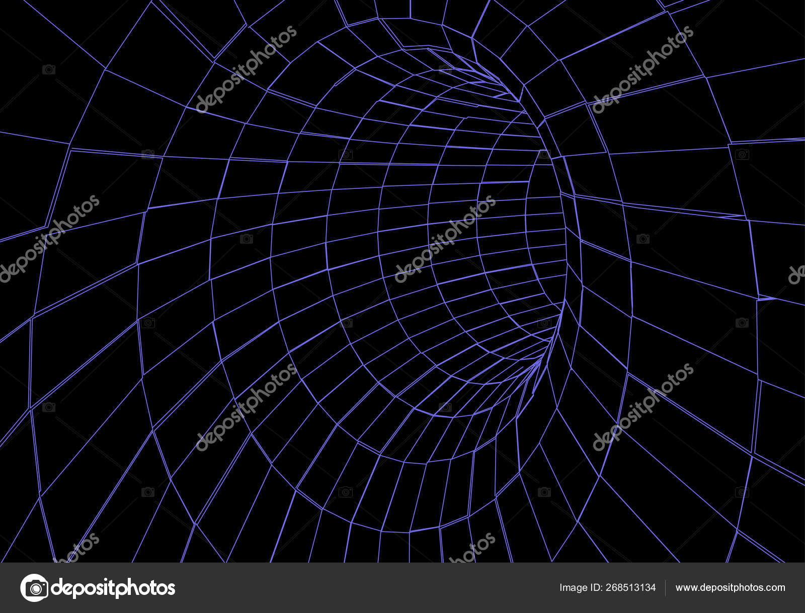 Tunnel or wormhole. Digital 3d wireframe tunnel. 3D tunnel grid. Network cyber technology ...