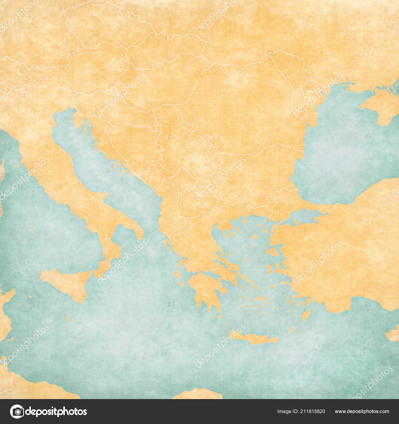 Blank Map Balkans Country Borders Soft Grunge Vintage Style Old Stock ...