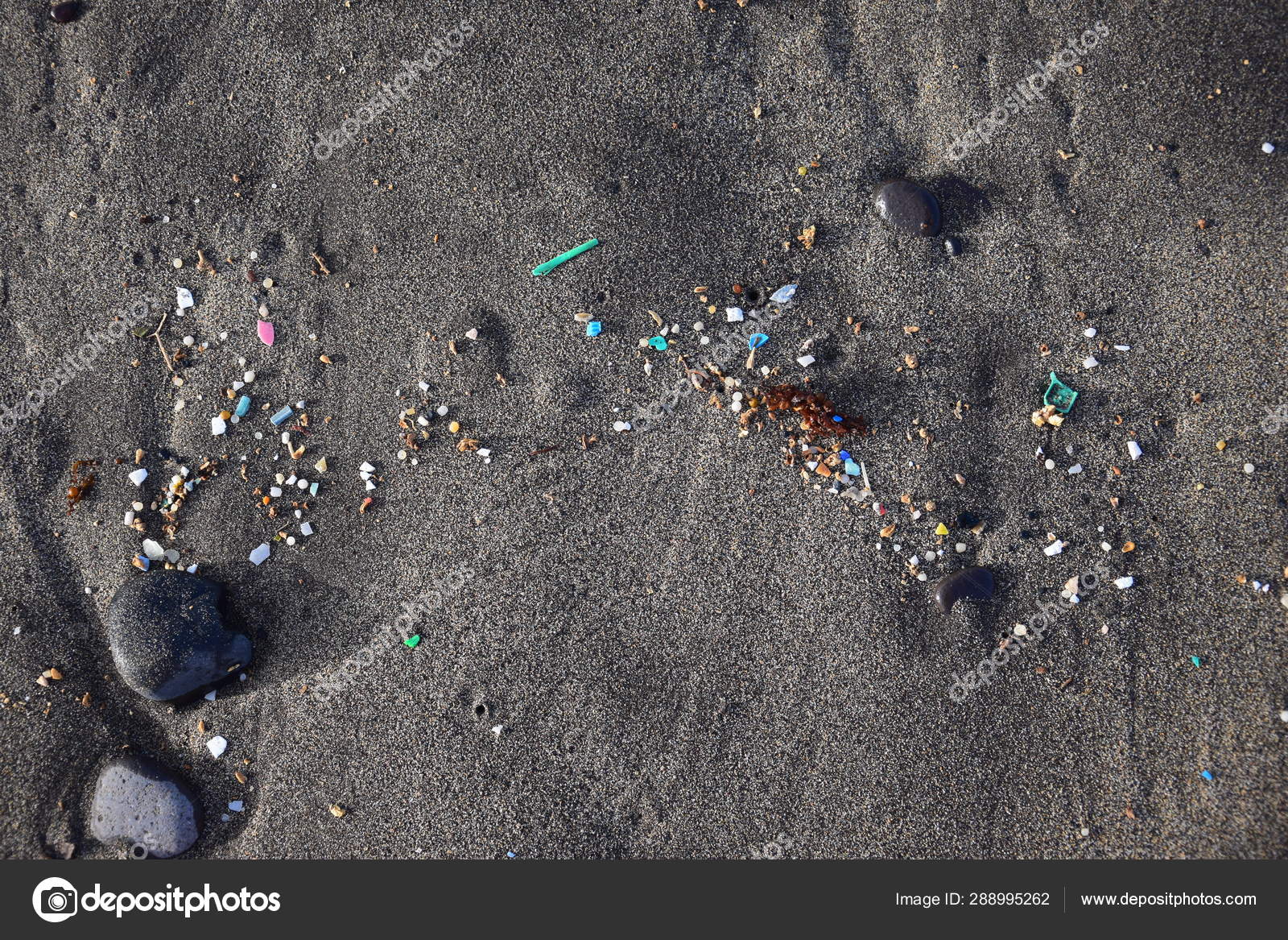 Microplastics on a beach. Famara Beach, Lanzarote. Stock Photo by ...