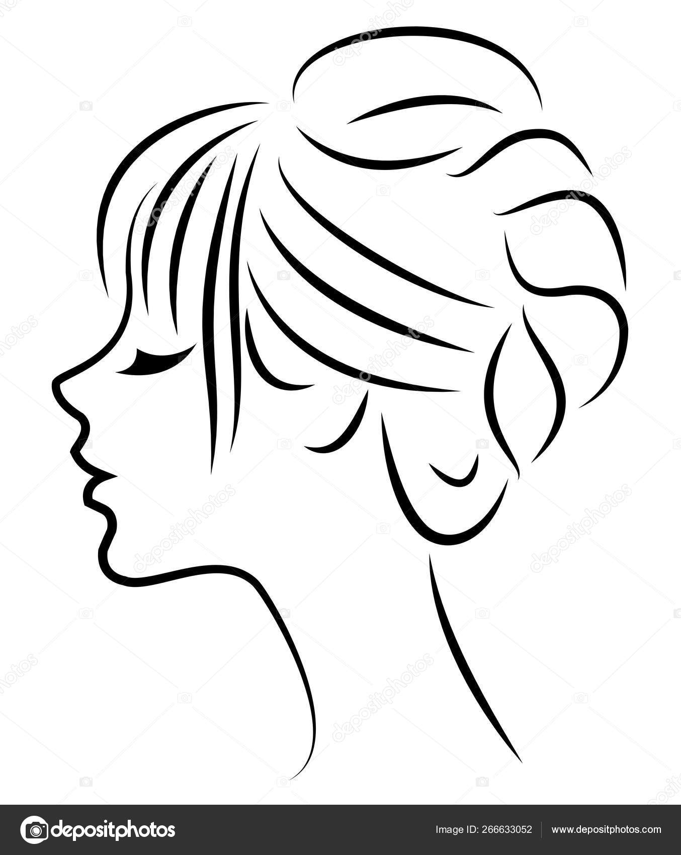 Silueta profilu sladké ženské hlavy. Ta holka ukazuje kadeřnice na ...