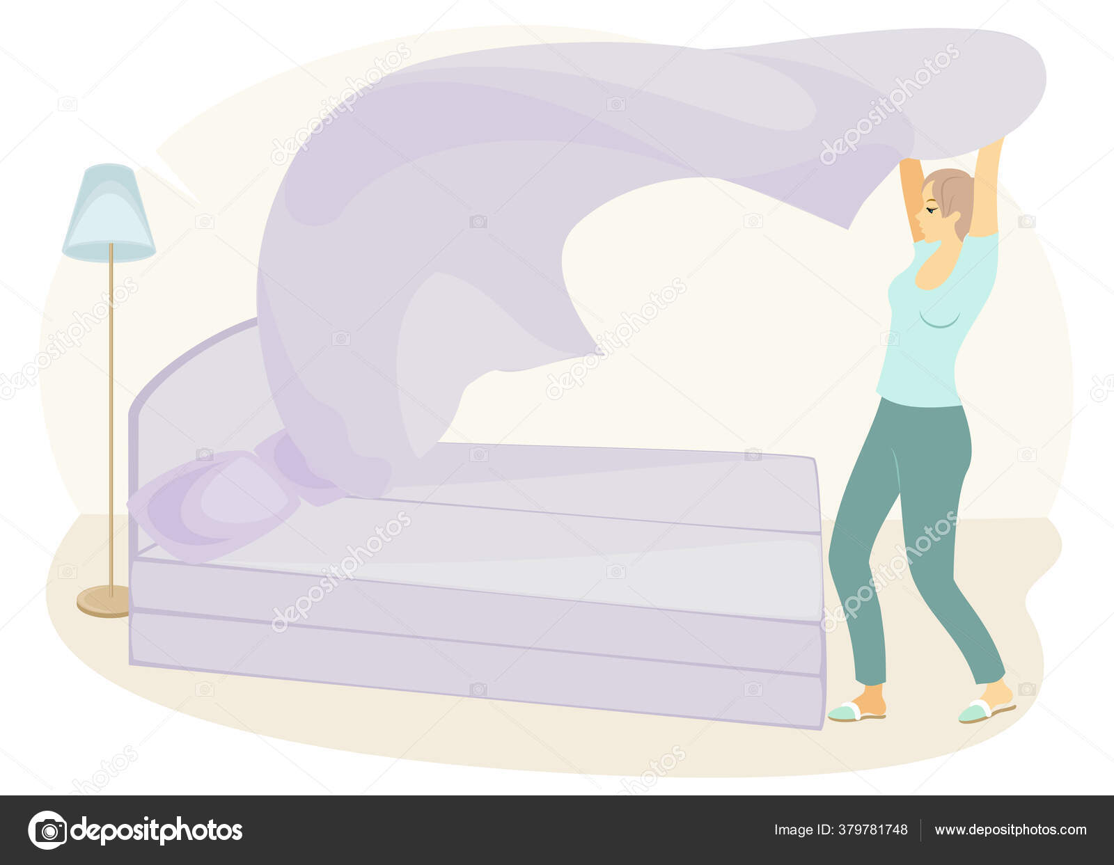 Girl Making Bed Clipart