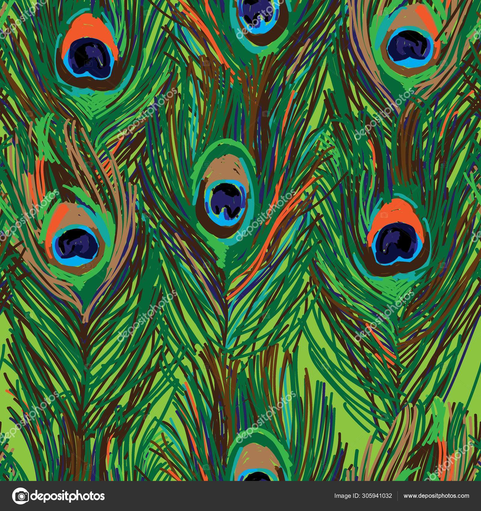 Seamless Pattern Bird Feathers Peacock Feather Bright Multicolored ...