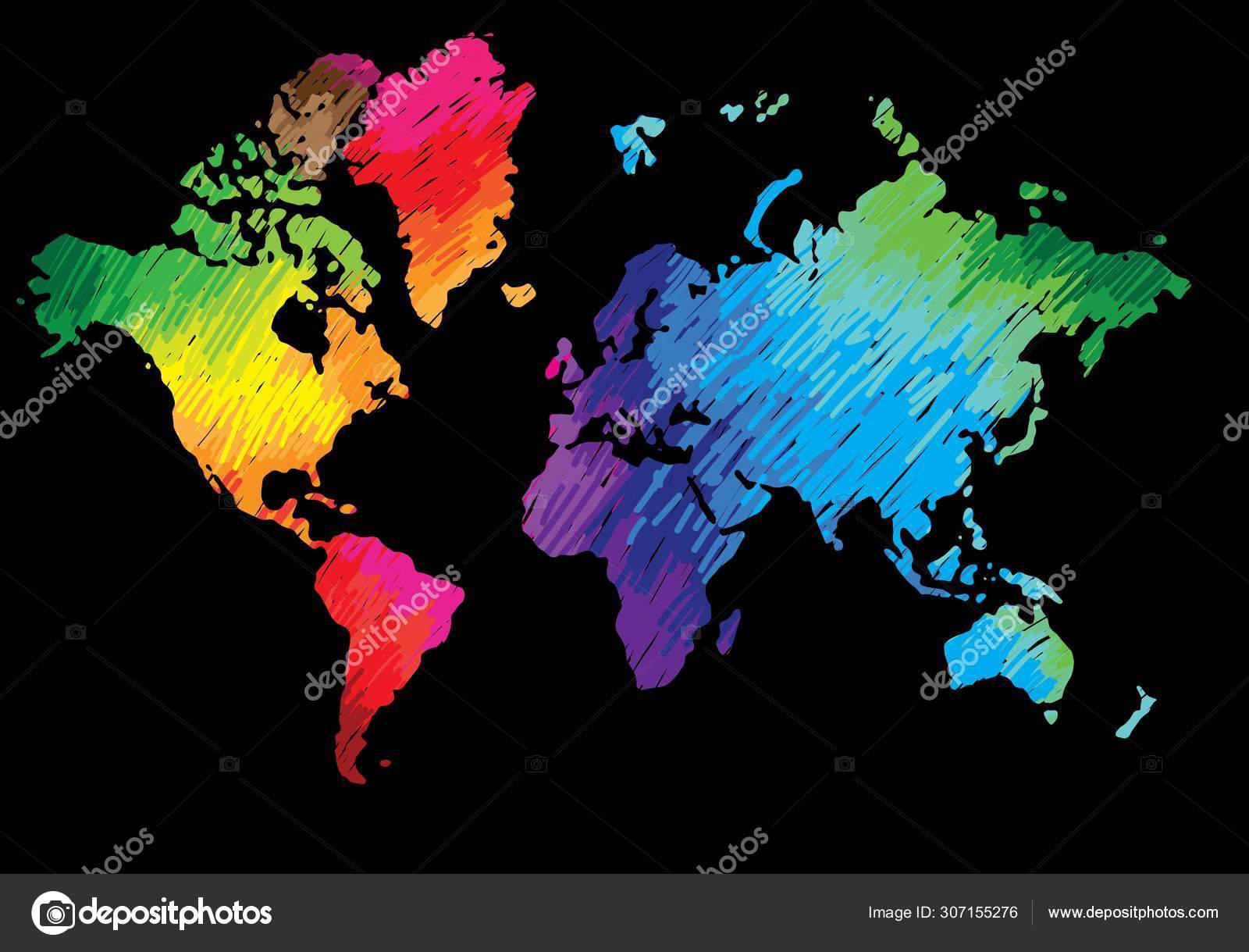 World Map Continents Countries Flat Map Earth Peace Love Music Stock ...