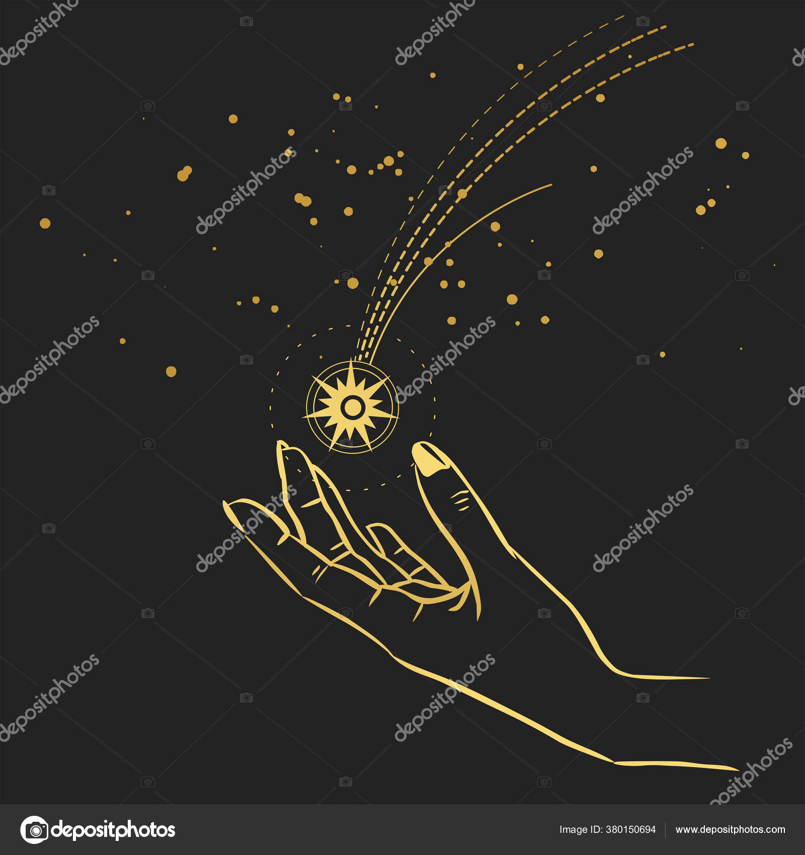 Female Hand Catching Falling Star Vector Hand Drawn Illustration ...