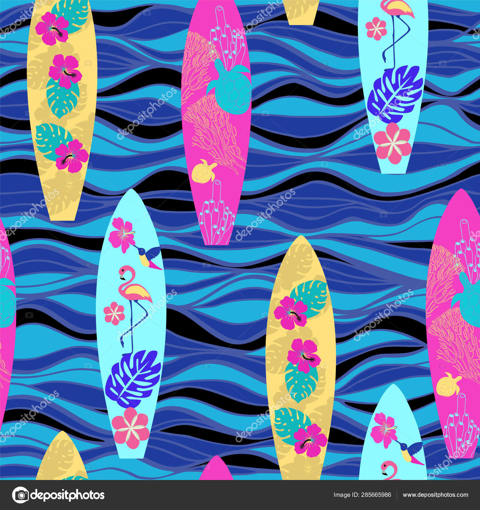 Pattern with surfboards and waves background. Stock Vector by ...