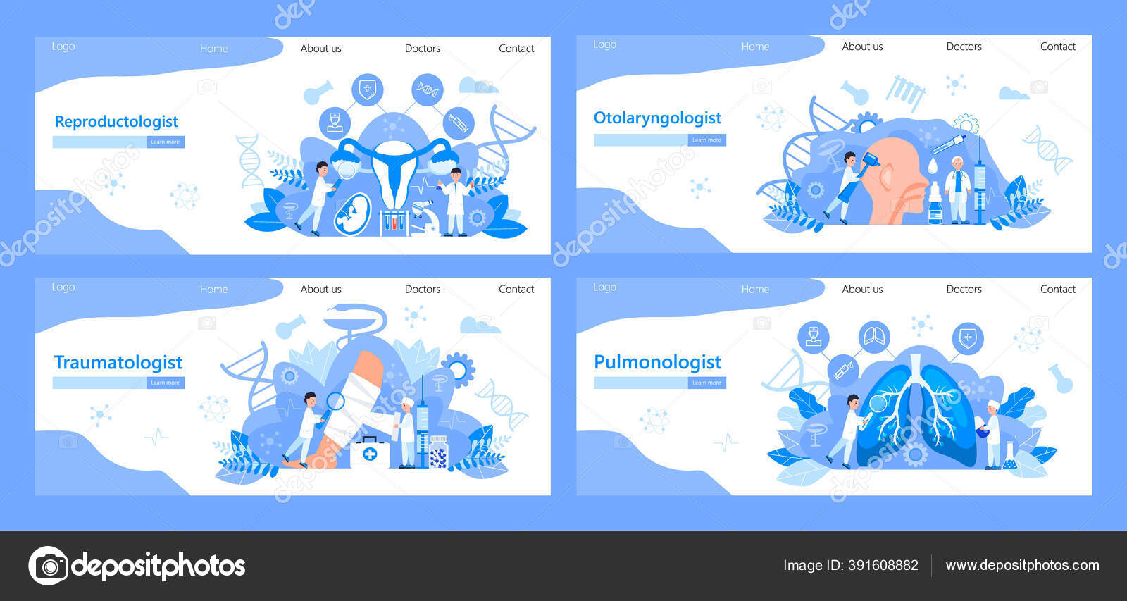 Traumatologist Reproductologist Pulmonologist Otolaryngologist Concept Vector Landing Page ...