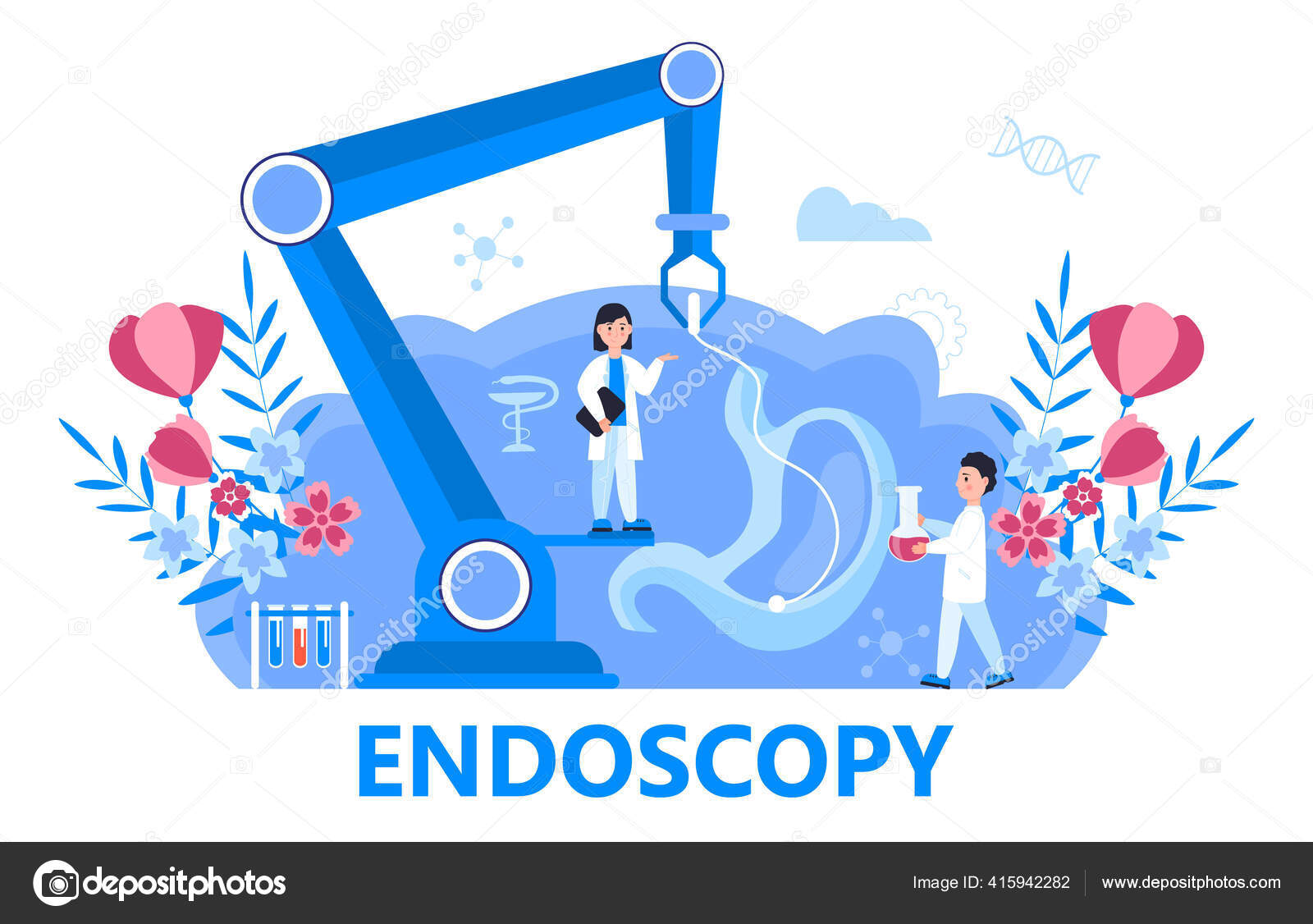 Endoscopy Healthcare Technology Concept Vector Tiny Doctors Research ...
