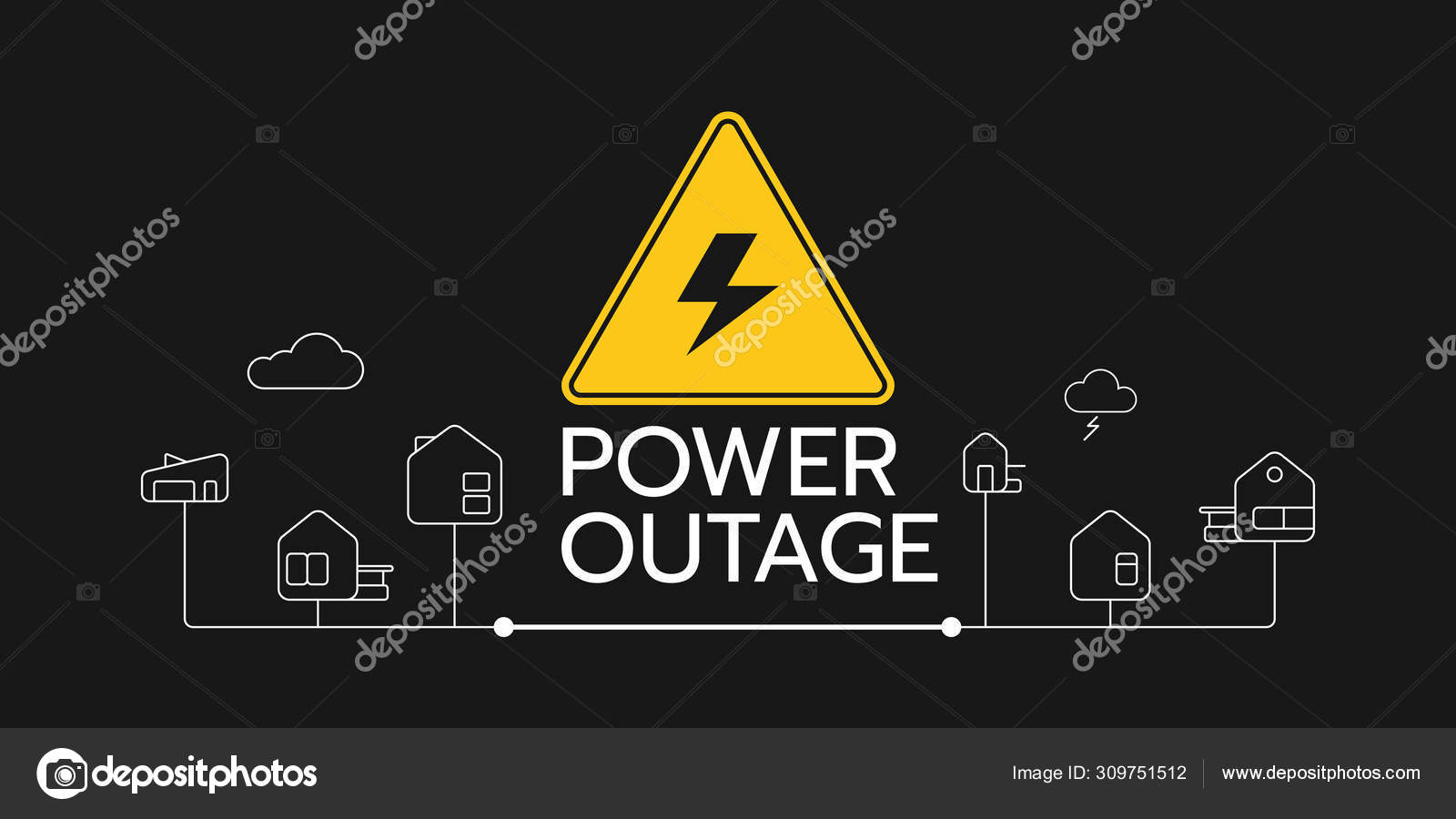Vector illustration of the banner of a power outage with a warning sign ...
