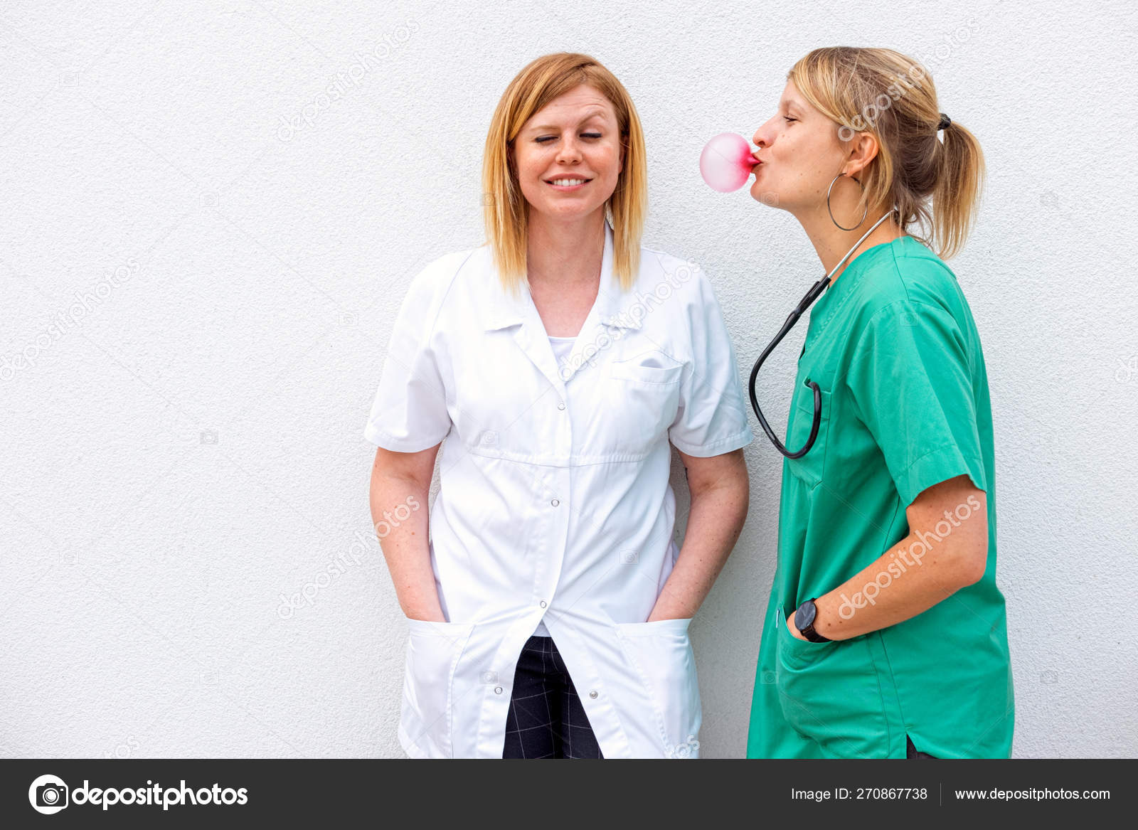 Two Female Doctors Playing Having Fun Together Hospital Work Break ...