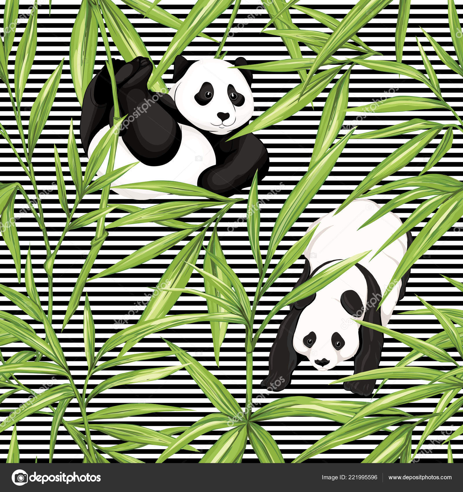 Seamless Pattern Background Pandas Bamboo Vector Illustration Gradients ...