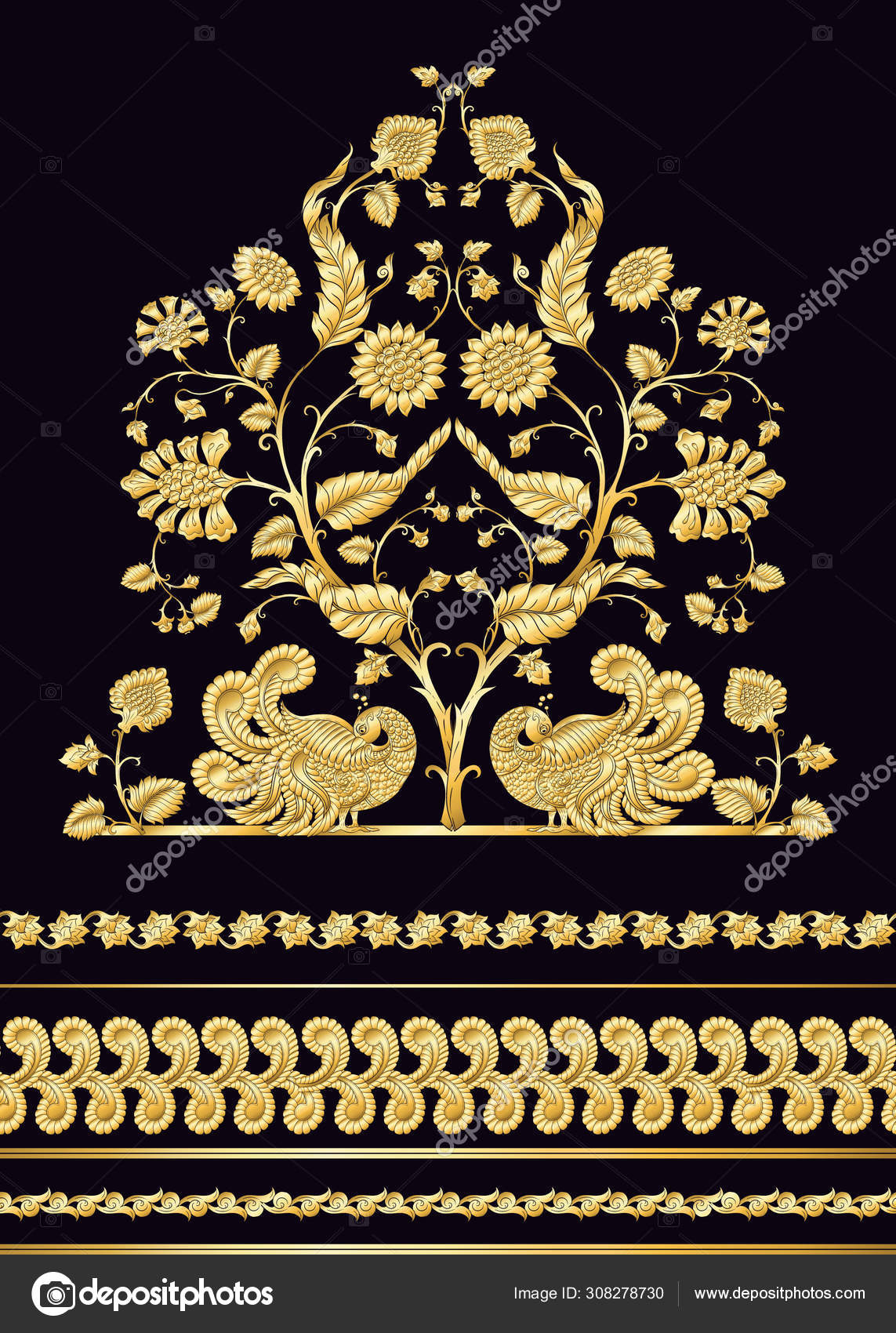 Indian ethnic pattern with flowers and bird. Stock Vector by ...