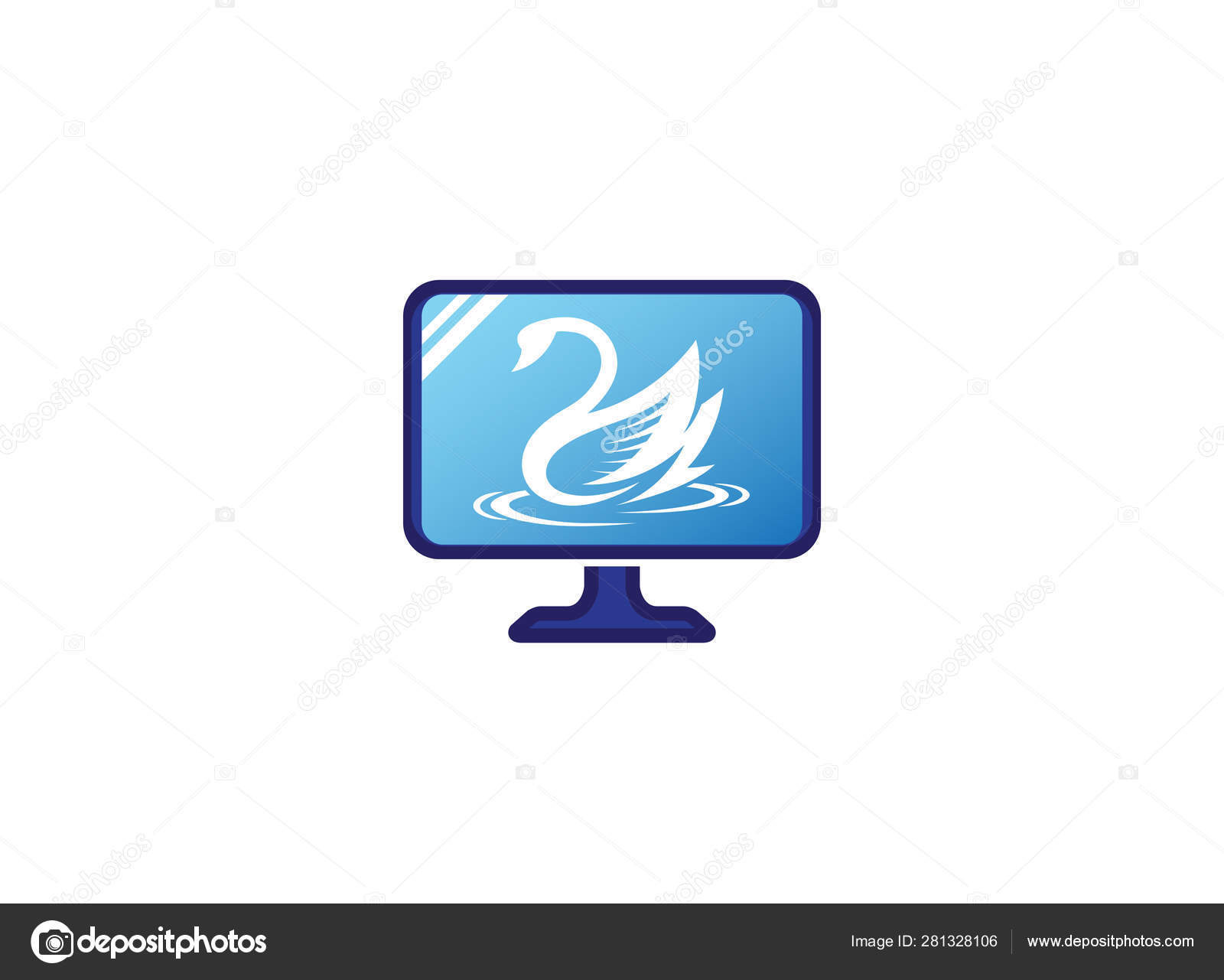 Swan Silhouette Icon Computer Monitor Isolated White Background Stock ...