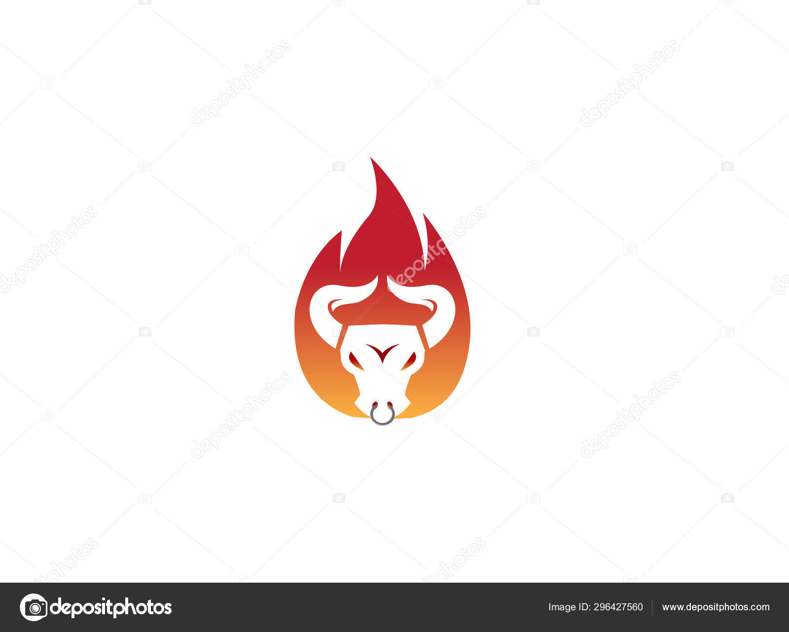 Angry Bullhead Fire Buffalo Cow Flame Logo Design Illustration White ...