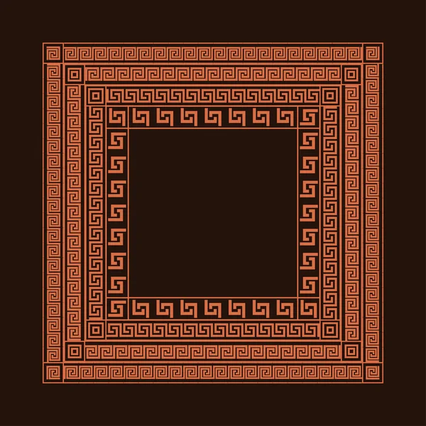 Traditional simple meander. Golden square frame on the dark background ...