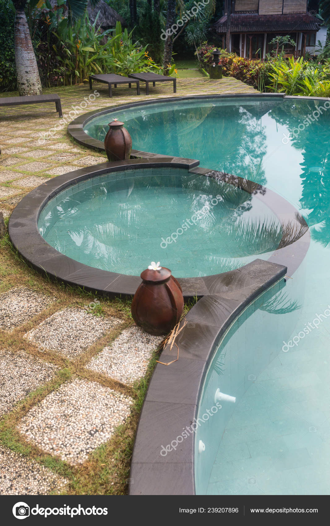 Reflection of coconut trees and sugar palm tree in turquoise color ...