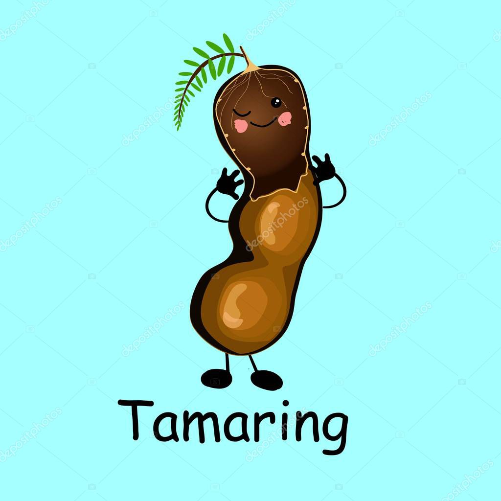 Tamarindo. Fruta exótica. Color marrón. Lindo personaje. Alimento ...