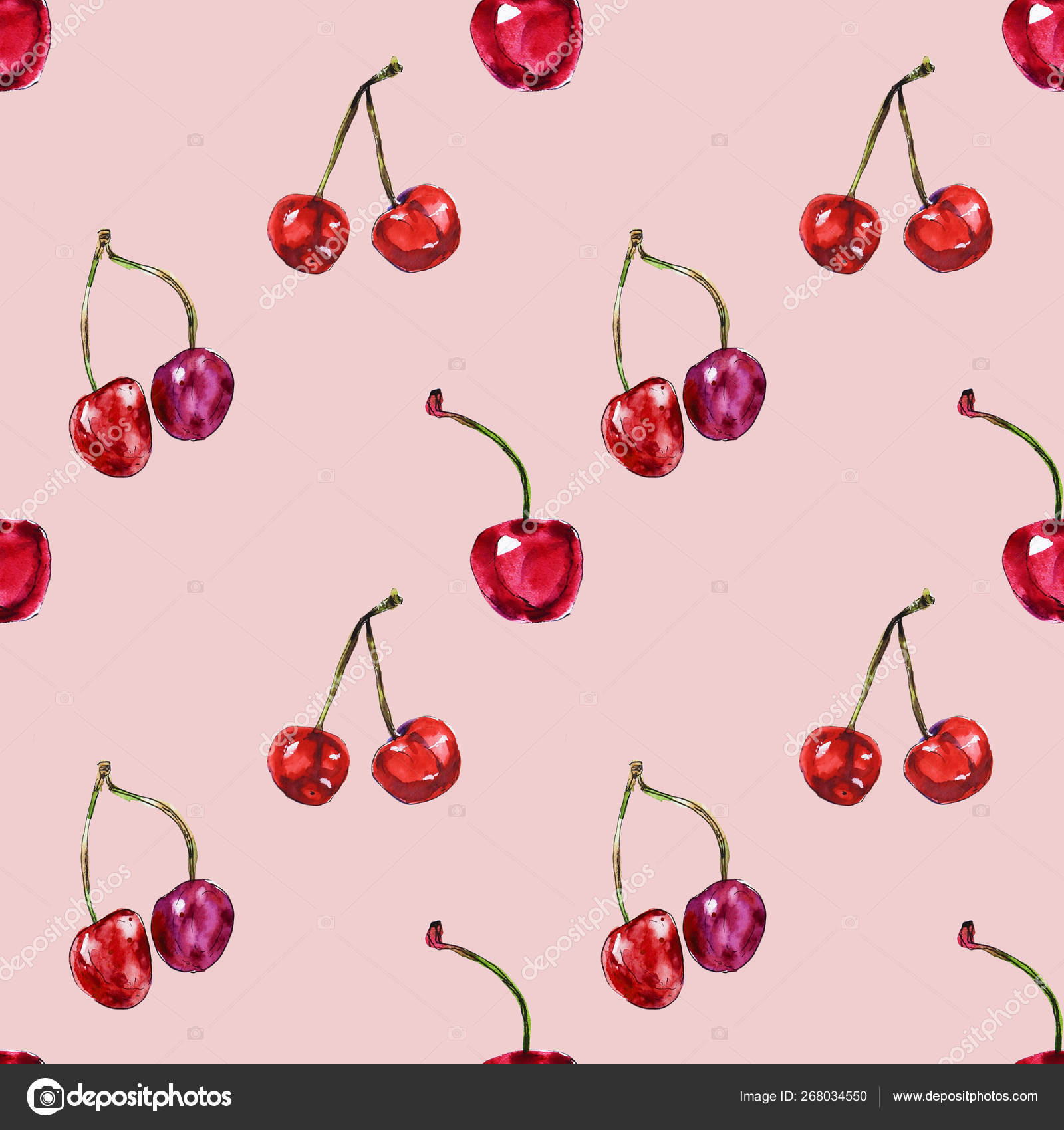 Ripe Cherries Seamless Pattern Illustration Stock Illustration by ...