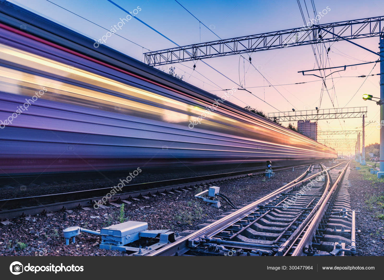 Passenger train moves fast at sunset time. — Stock Photo © Serjio74b ...