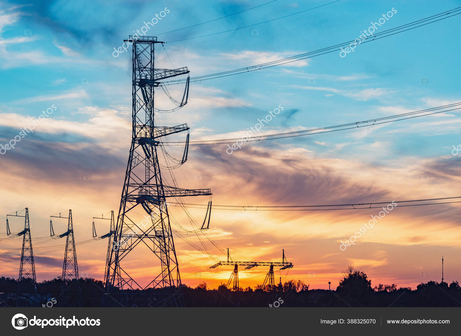 High Voltage Towers Evening Sky Background — Stock Photo © Serjio74b ...