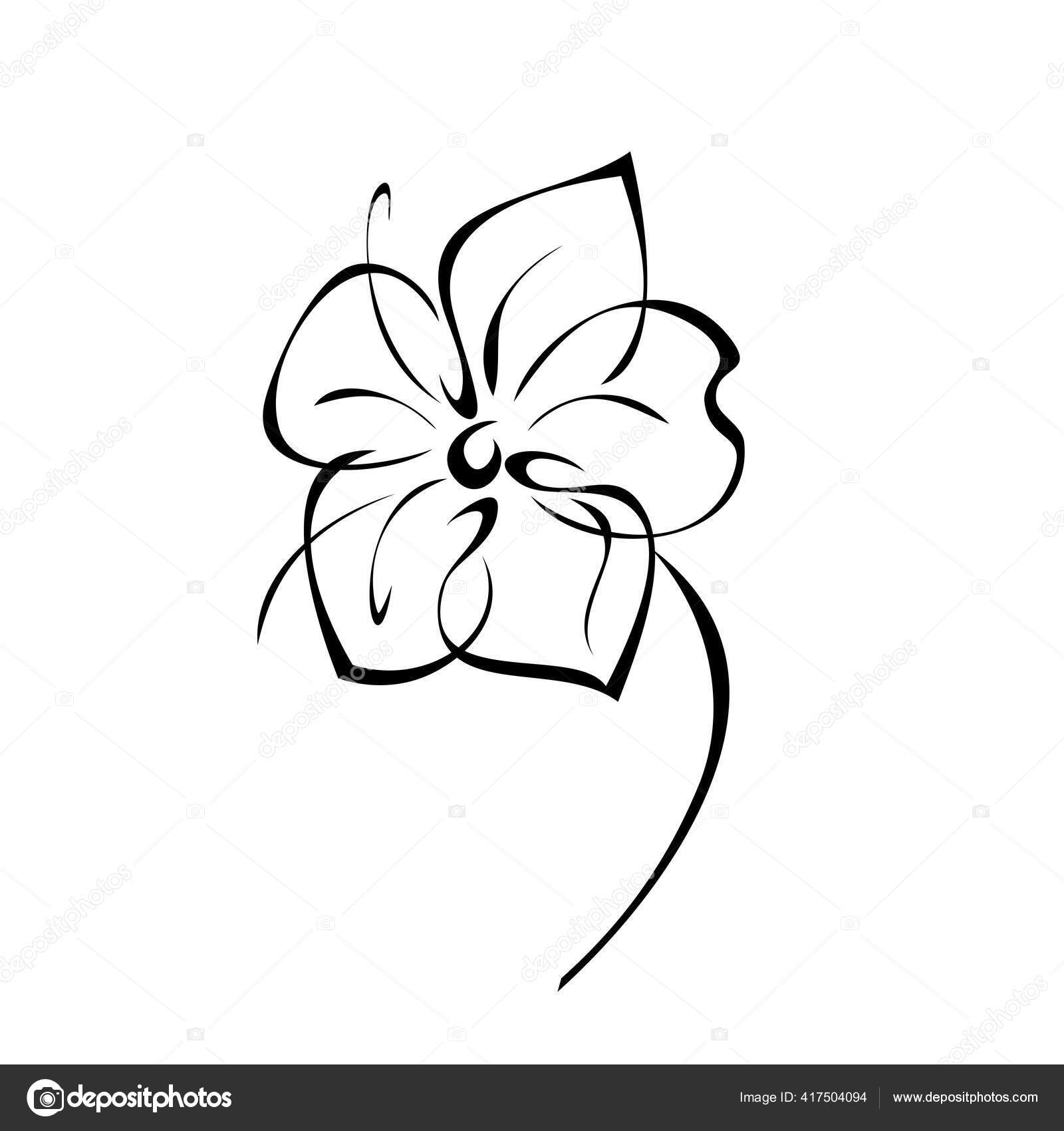One Stylized Blooming Flower Short Stalk Leaves Black Lines White Stock ...