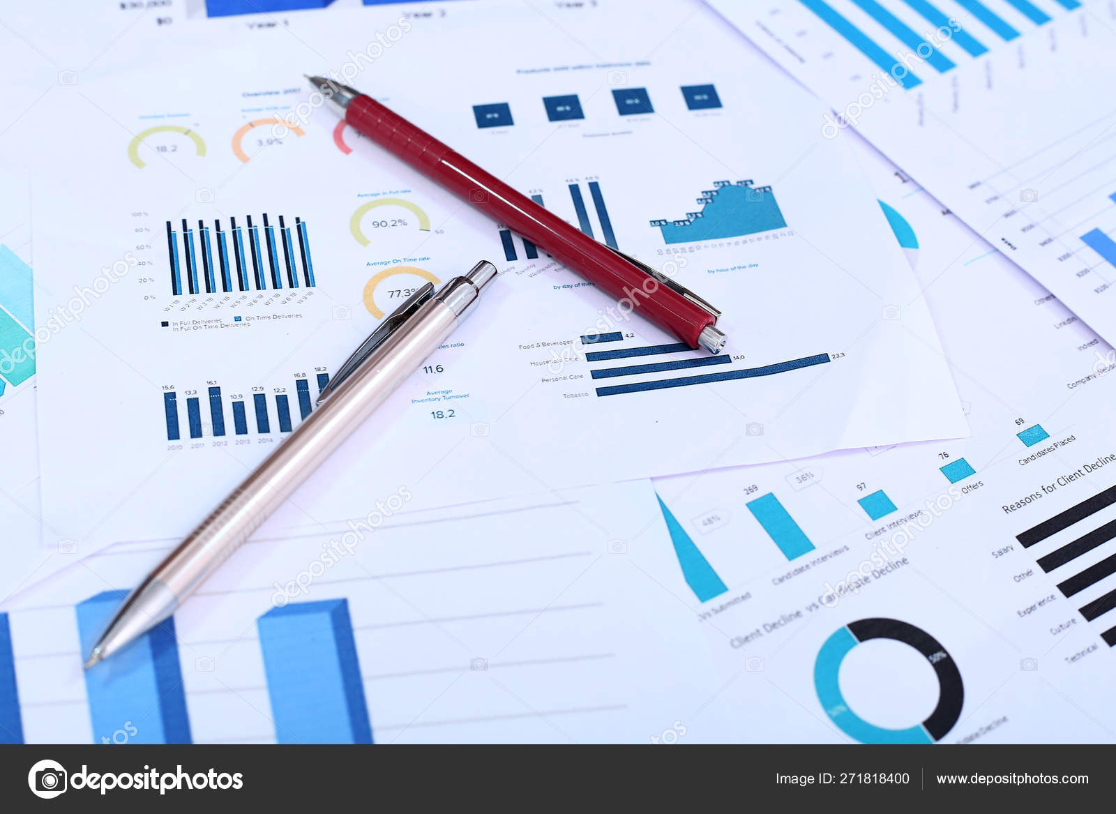 Portrait Bar Graph Paper Two Pens Keyboard — Stock Photo ...