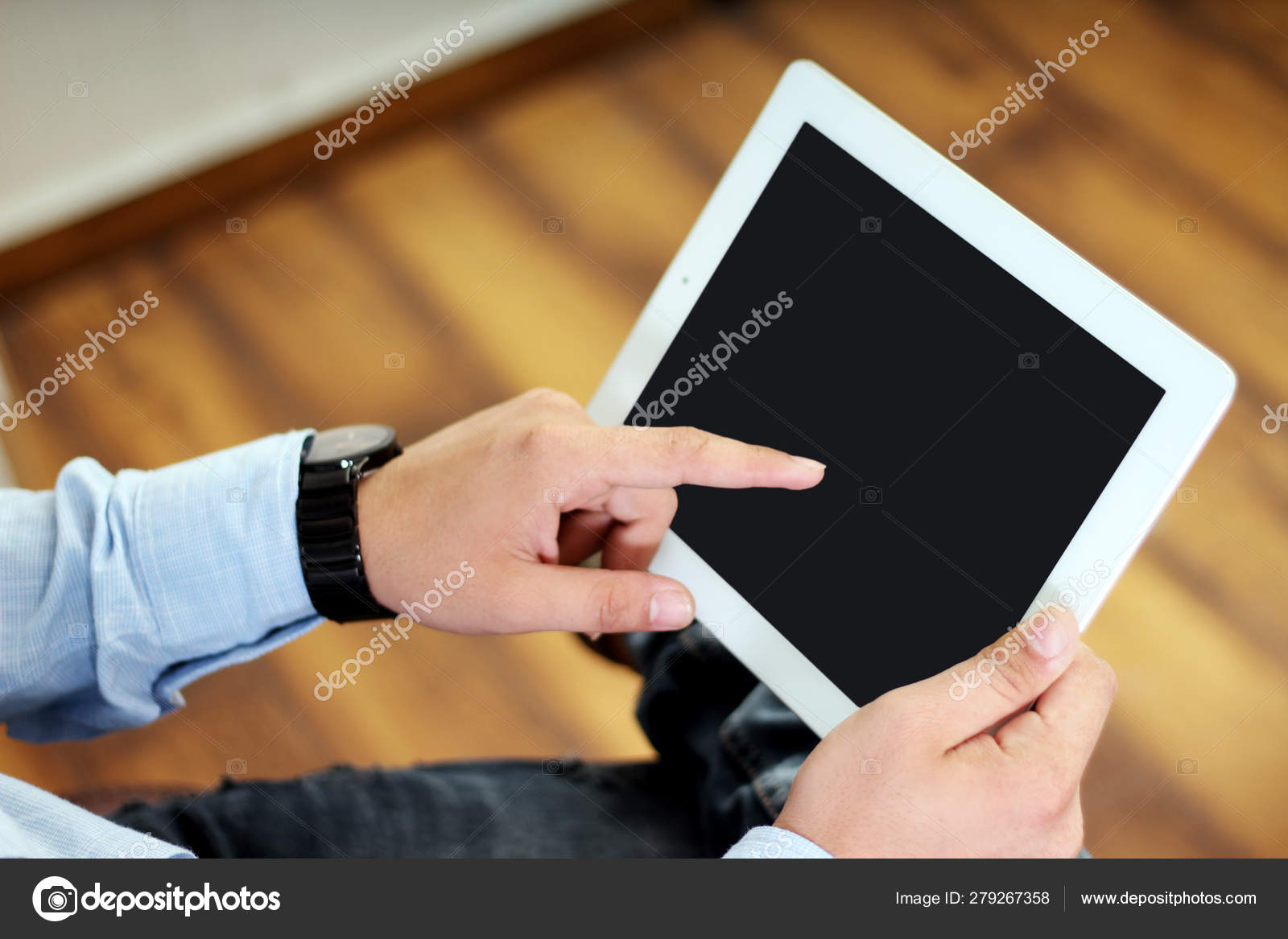 Man Working Tablet Isolated White Background — Stock Photo ...