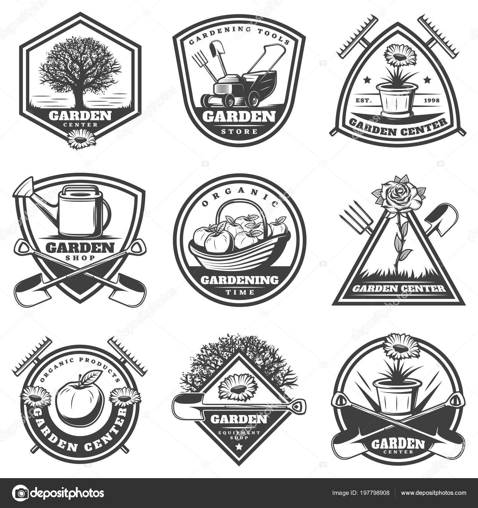 Vintage Monochrome Gardening Labels Set Stock Vector Image by ©Mogil ...