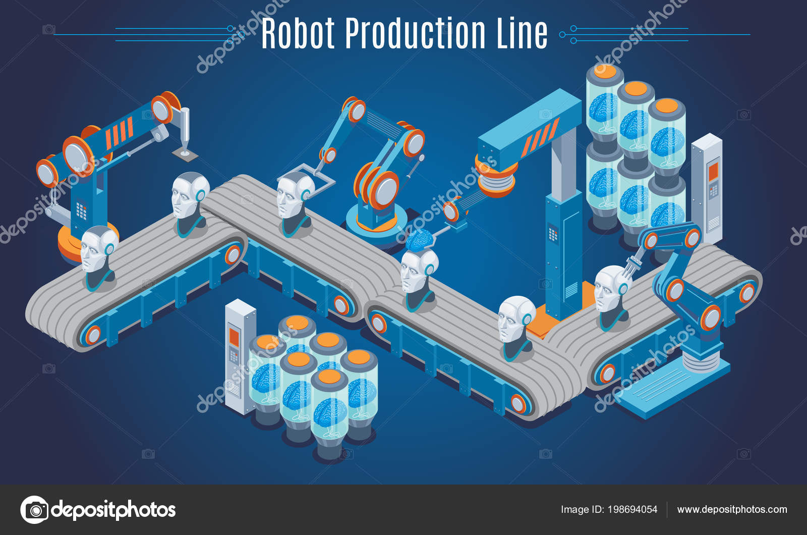 Isometric Robot Production Line Template — Stock Vector © Mogil #198694054