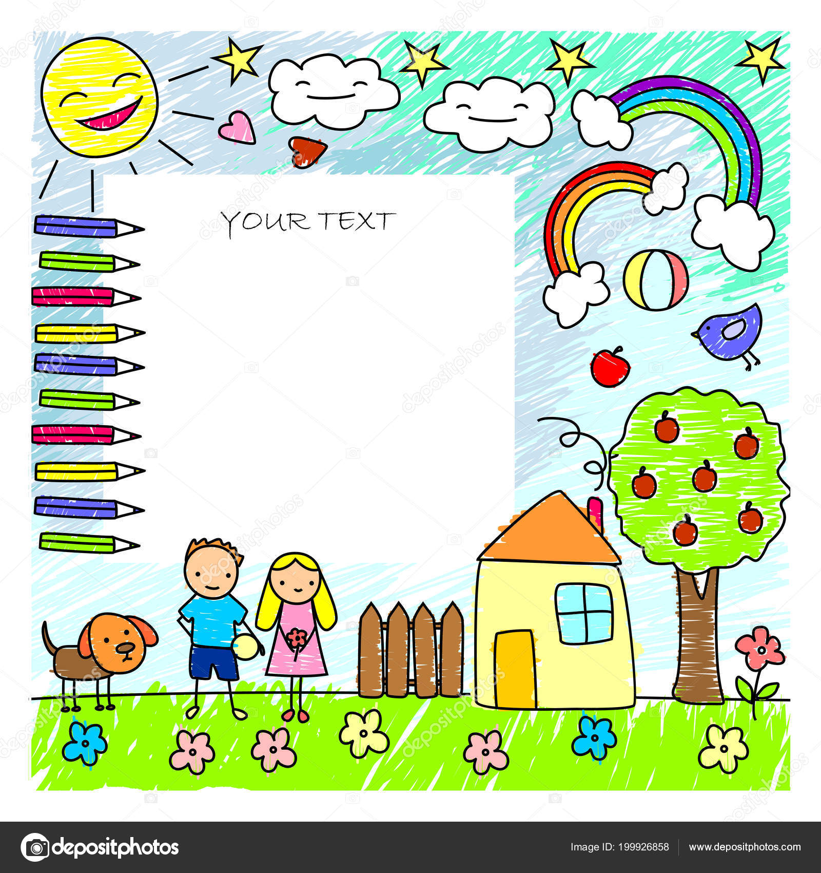 Colored Doodle Children Drawings Template Stock Vector by ©Mogil 199926858
