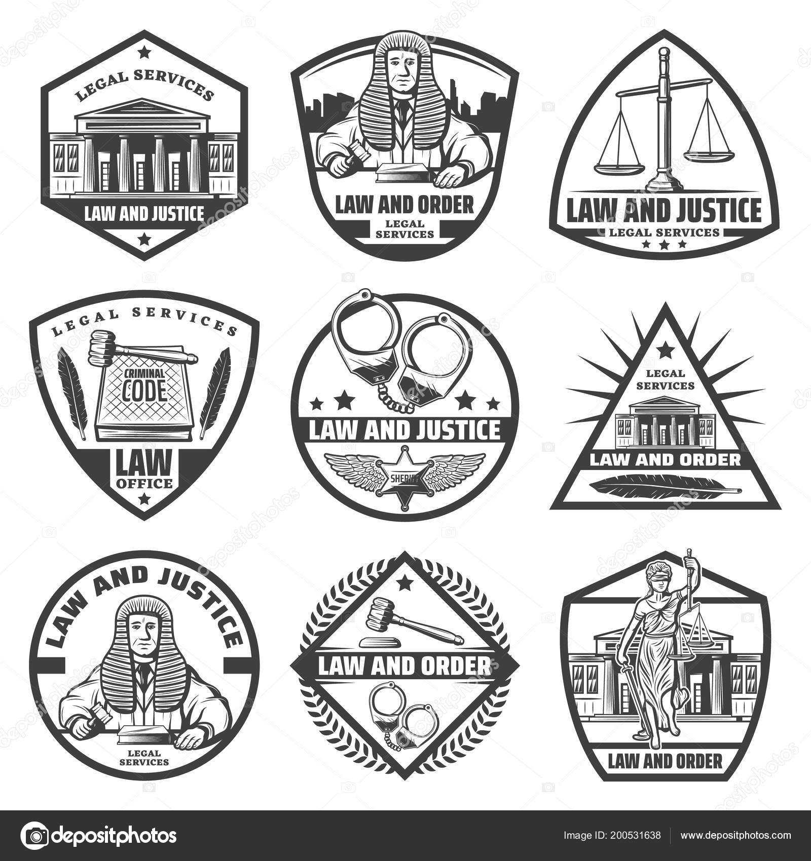 Vintage Monochrome Judicial System Labels Set Stock Vector by ©Mogil ...