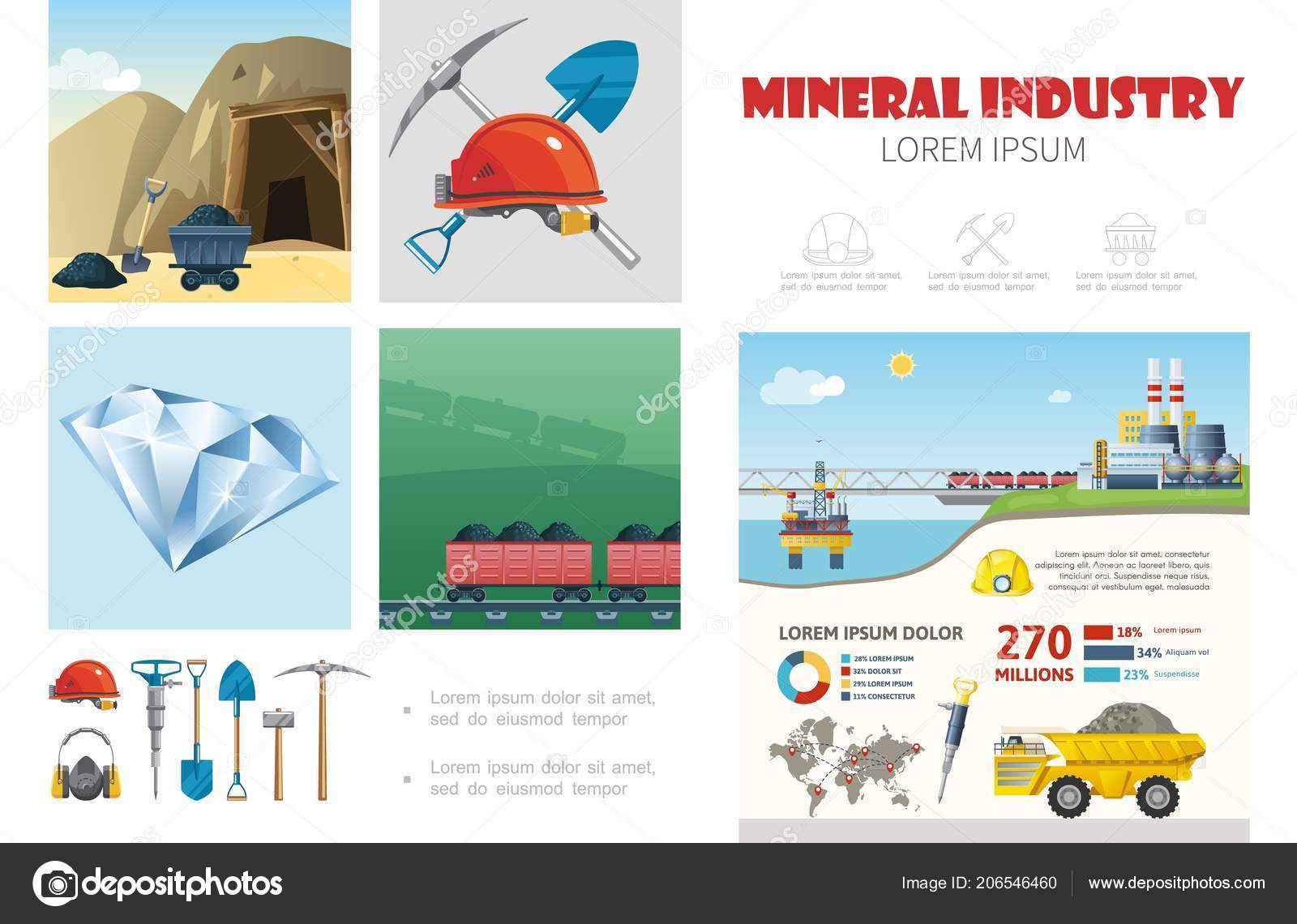 Flat Mining Industry Infographic Template Stock Illustration by ©Mogil ...