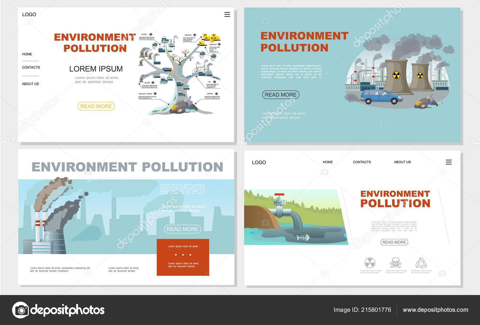 Flat Environment Pollution Websites Set Stock Vector by ©Mogil 215801776