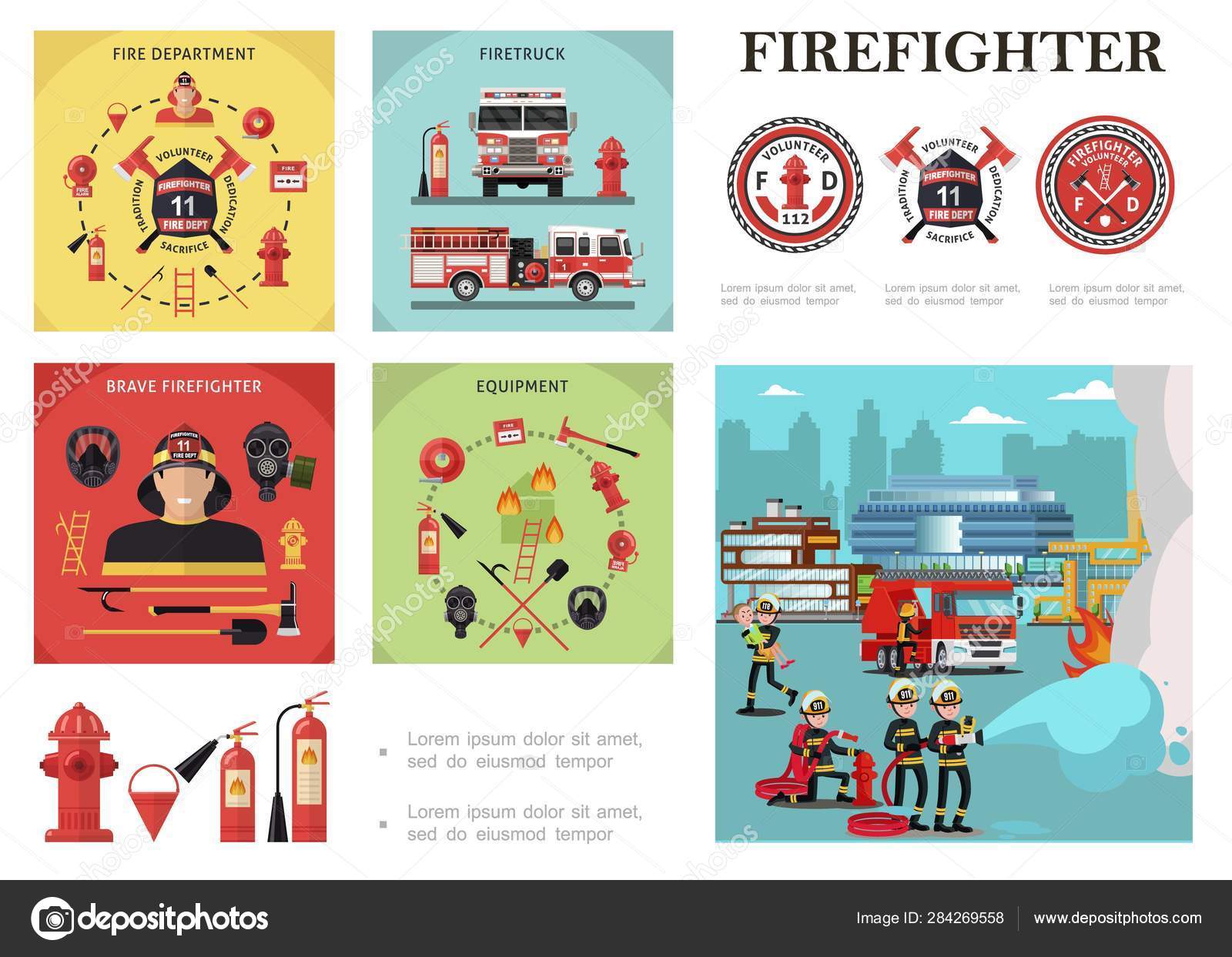 Flat Firefighting Colorful Composition Stock Vector Image by ©Mogil ...