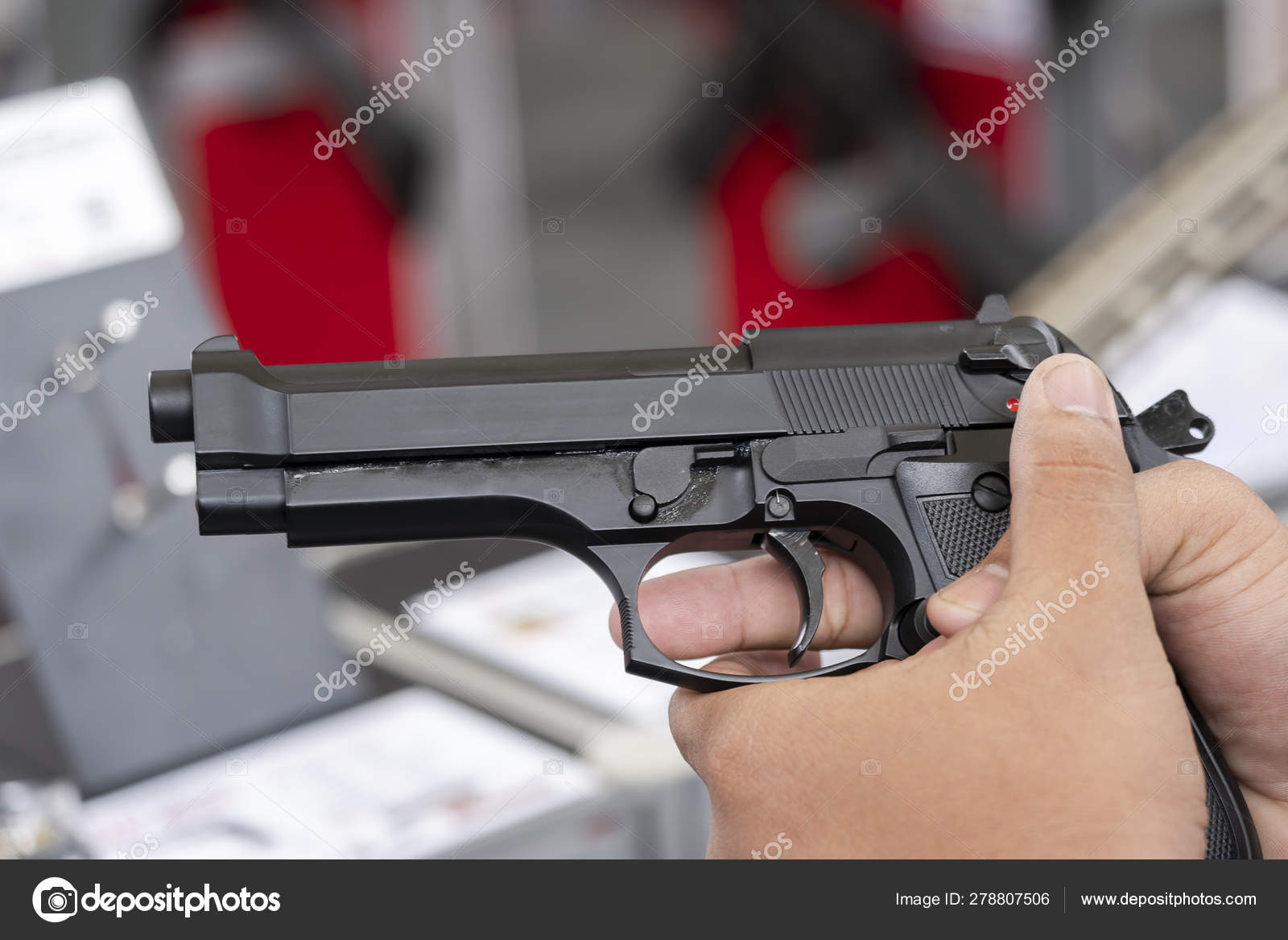 Man Holding Gun Hand Ship Ready Shoot Self Defense Criminal Stock Photo ...