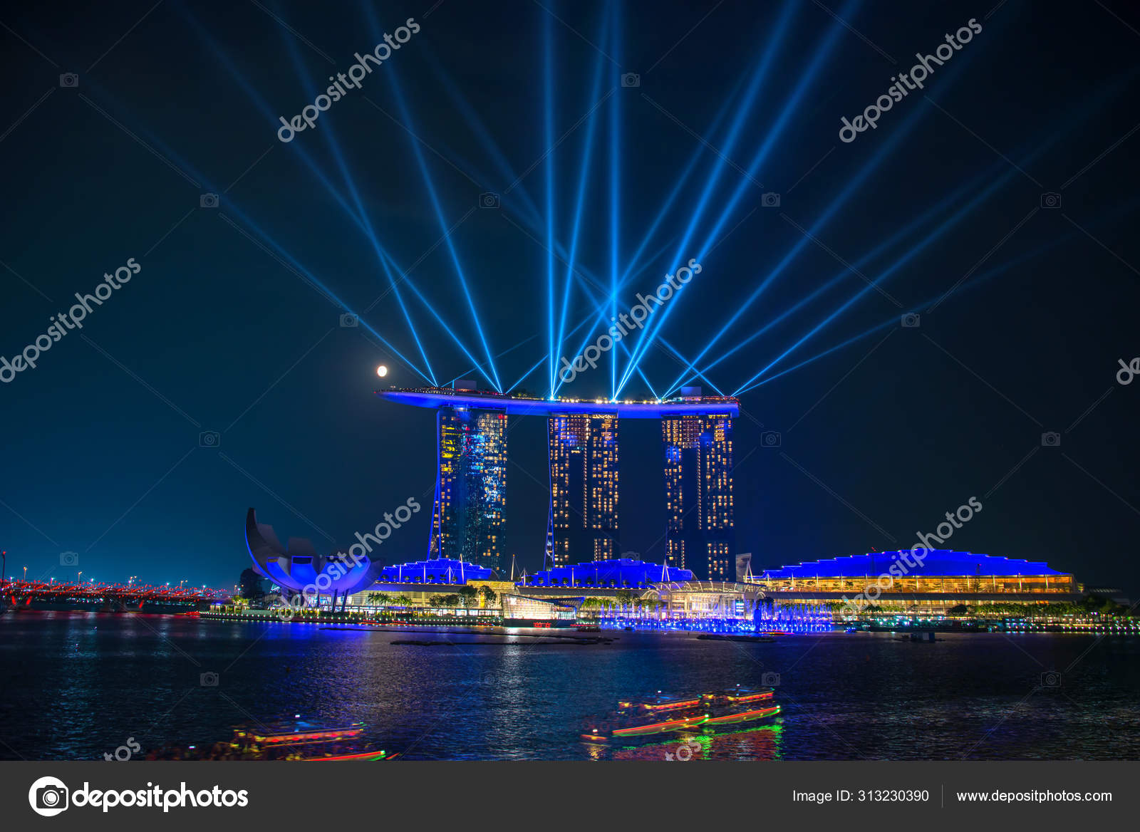 Beautiful Marina Bay Sands Light Show Most Famous Place Popular — Stock Editorial Photo ...