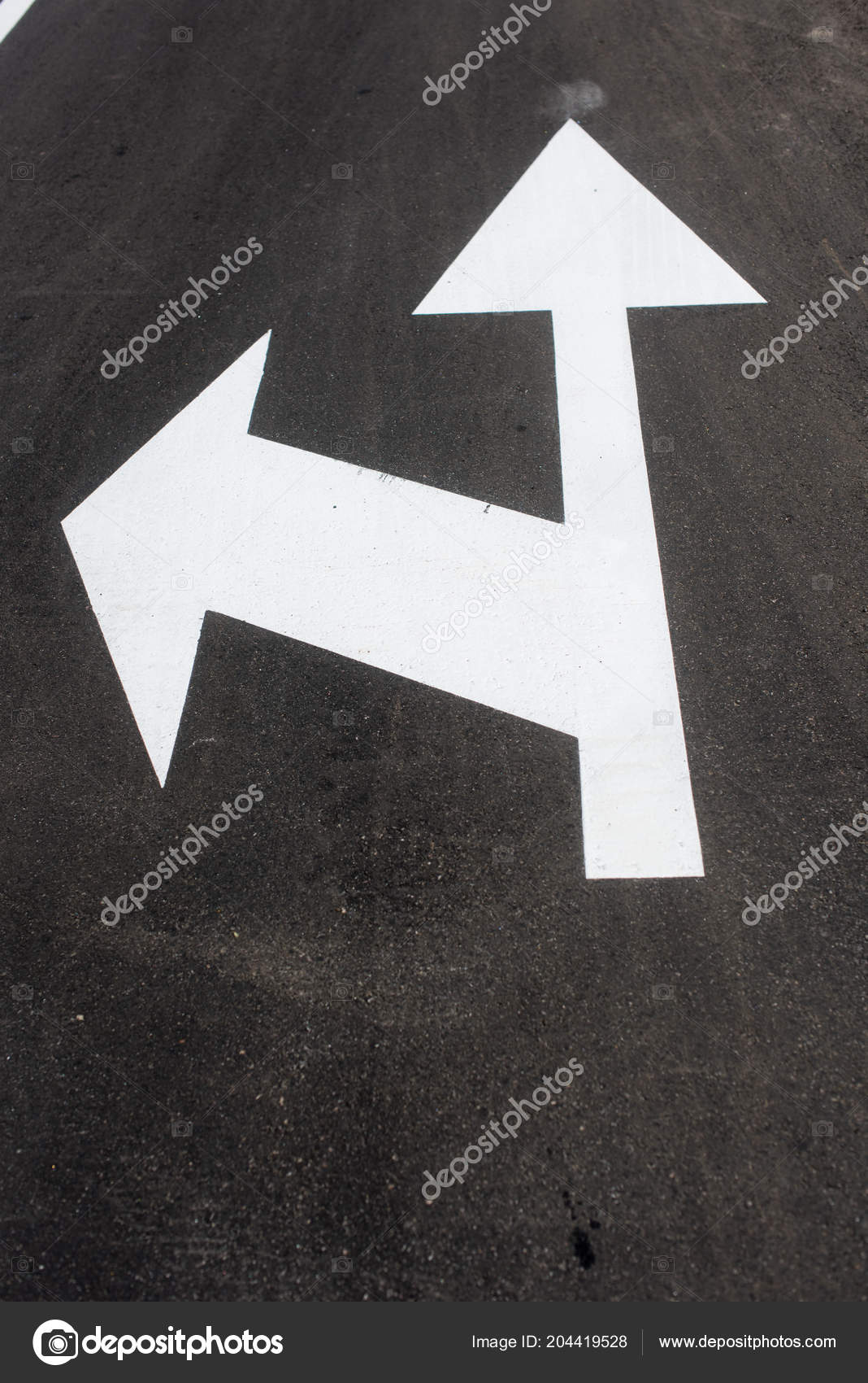 Two White Arrows Asphalt Street Sign Transportation — Stock Photo ...