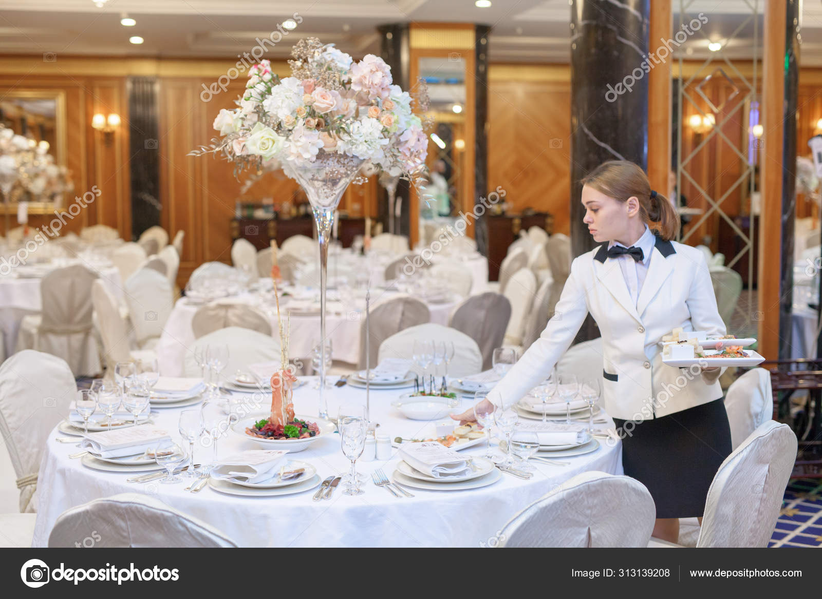 Waiters Set Tables Restaurant Banquet Stock Photo by ©norenko.a.v 313139208