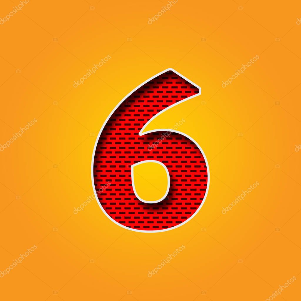 Carácter único 6 (Seis) Fuente en color naranja y amarillo Fondo. Esta ...