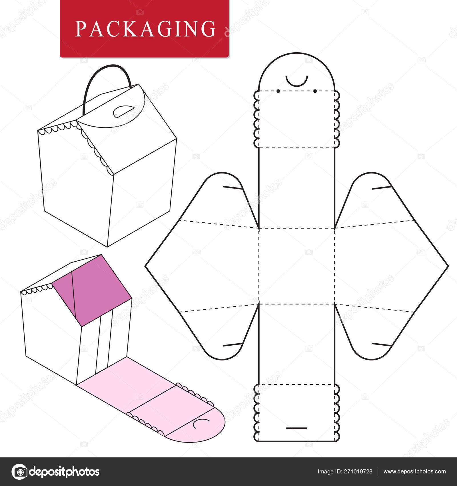 Vector Illustration of handle box.Package Template. Isolated Whi Stock ...
