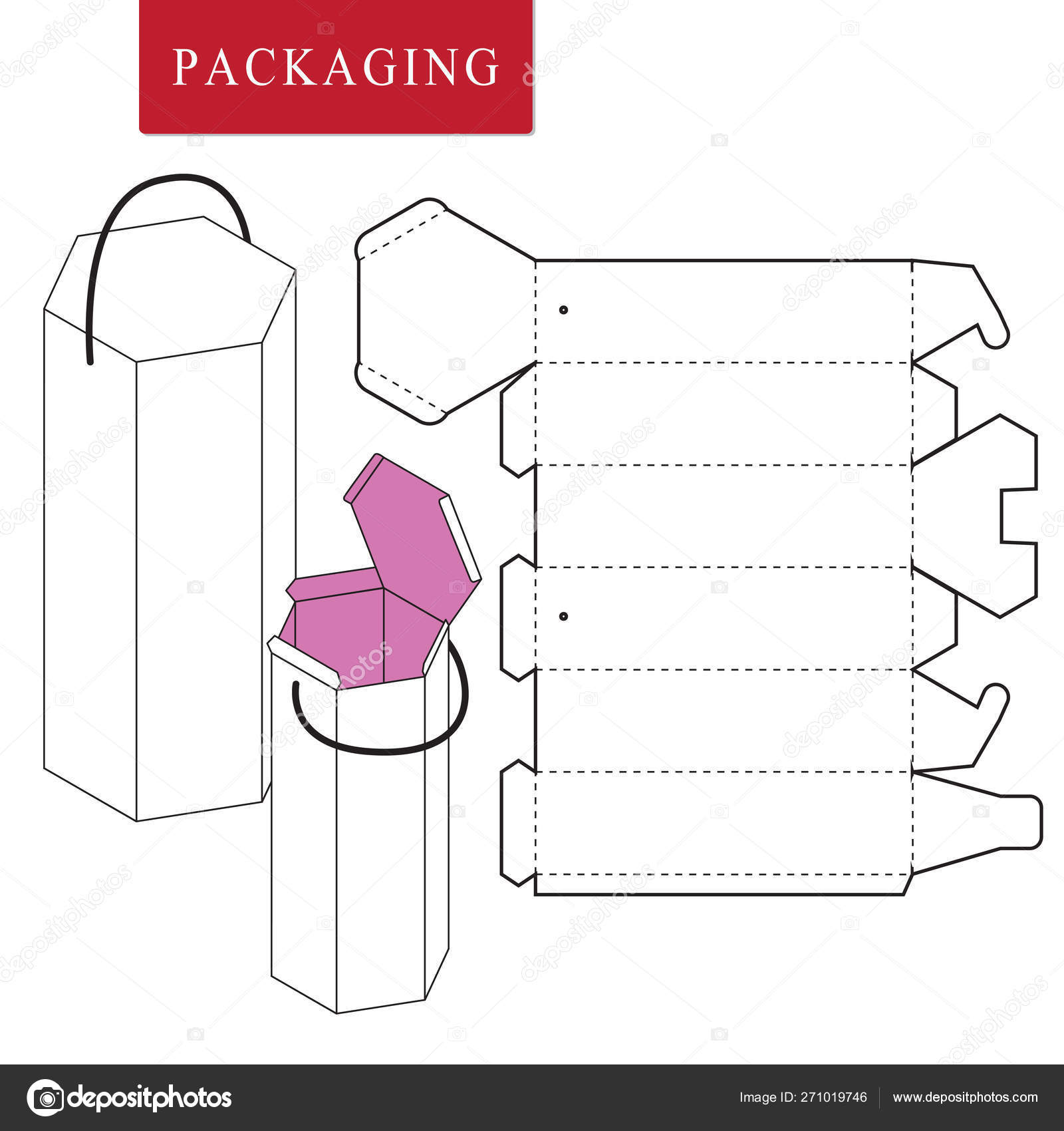 Vector Illustration of handle box.Package Template. Isolated Whi Stock ...