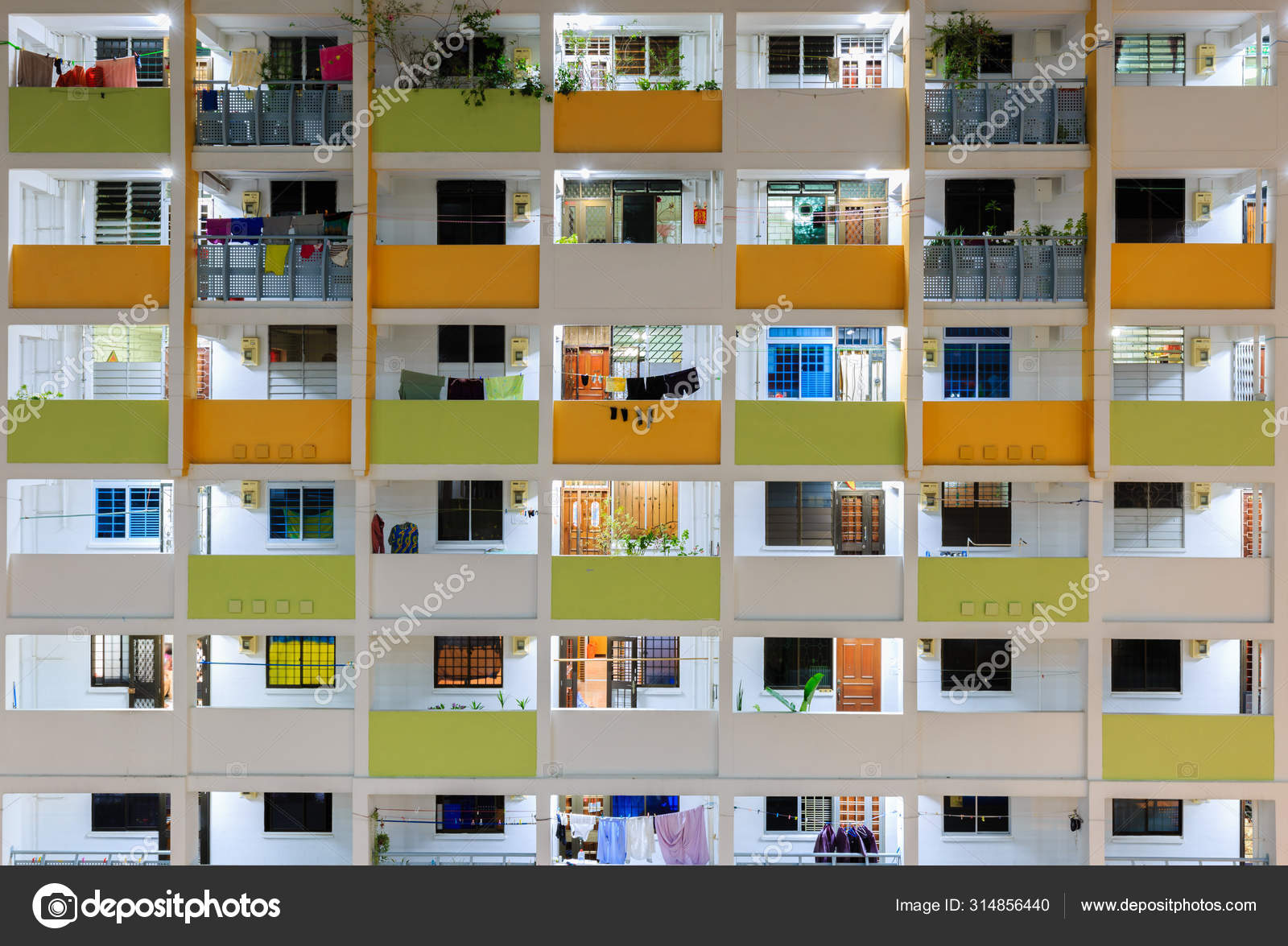 Singapore local residential building HDB facade night view — Stock ...